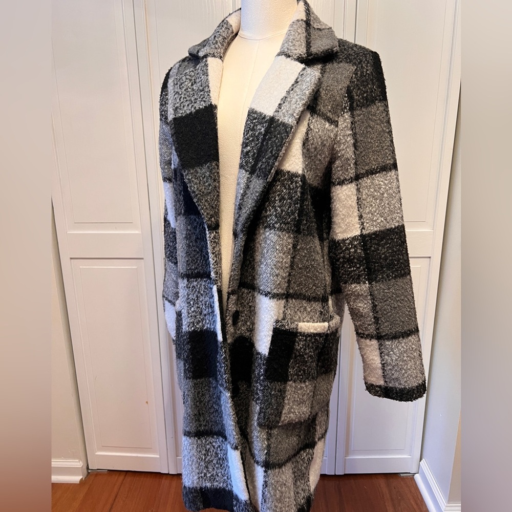 Black And White Checkered Pea Coat - Gem